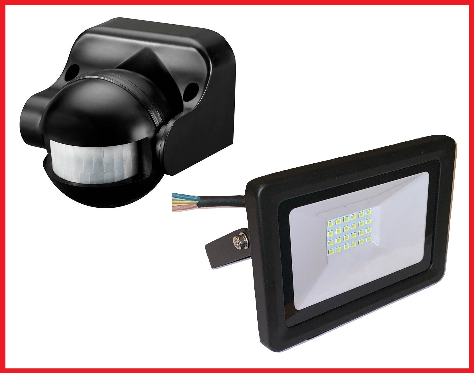 Kit reflector LED 20W + sensor movimiento – Infinity Seguridad