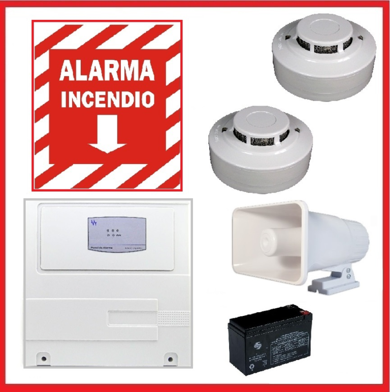 Kit alarma contra incendio completa 2 sensores humo, bateria, sirena ...