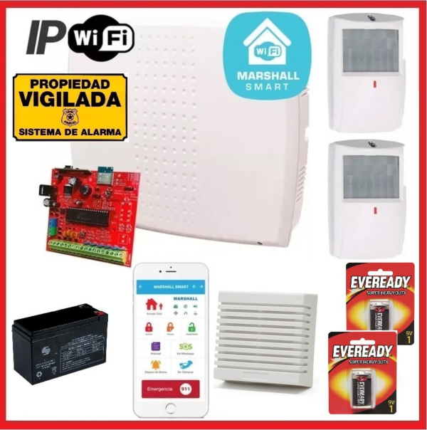 Kit central alarma Marshall IP WIFI con Sirena interior y sensores ...
