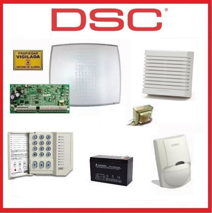 Kit alarma DSC 1616 con teclado LED, sensor y sirena interior ...