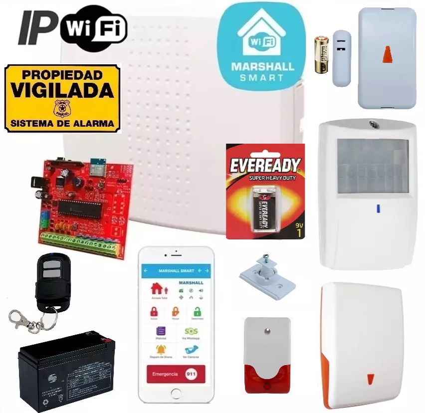 Kit central alarma Marshall IP WIFI con sensores inalambricos + sirenas ...