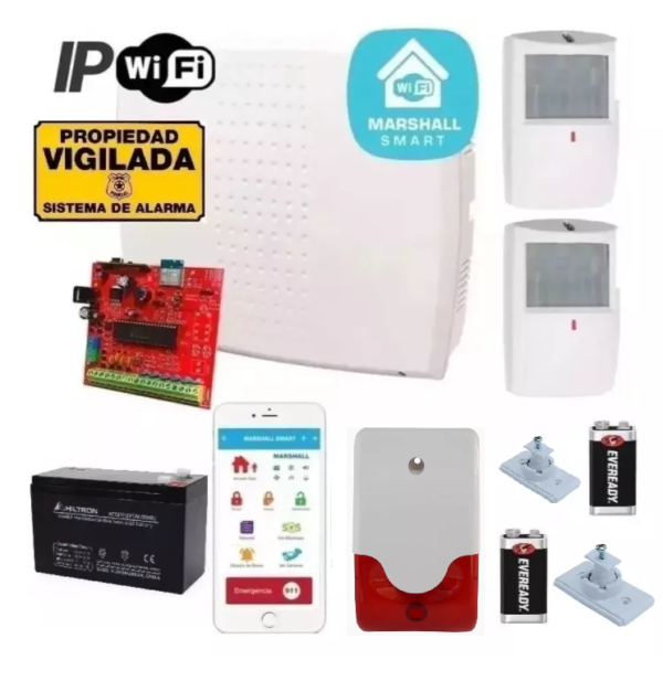 Kit central alarma Marshall IP WIFI con Sirena interior y sensores ...