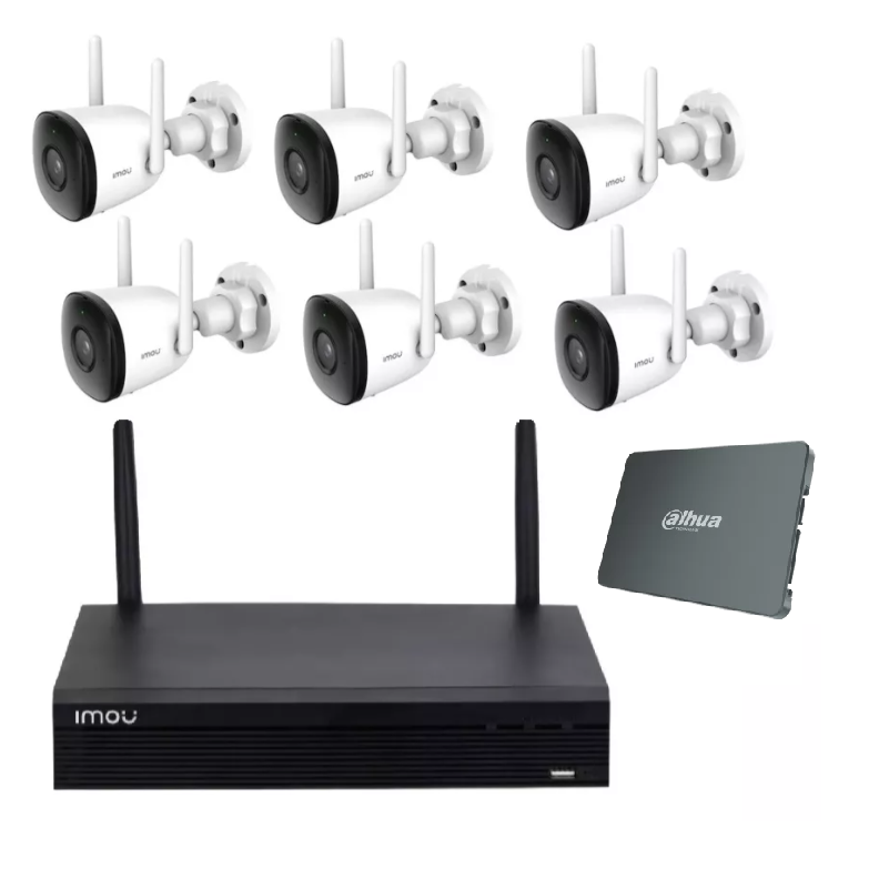 Kit NVR IMOU 8 canales WIFI + 6 bullet exteriores 2MPX + disco ...